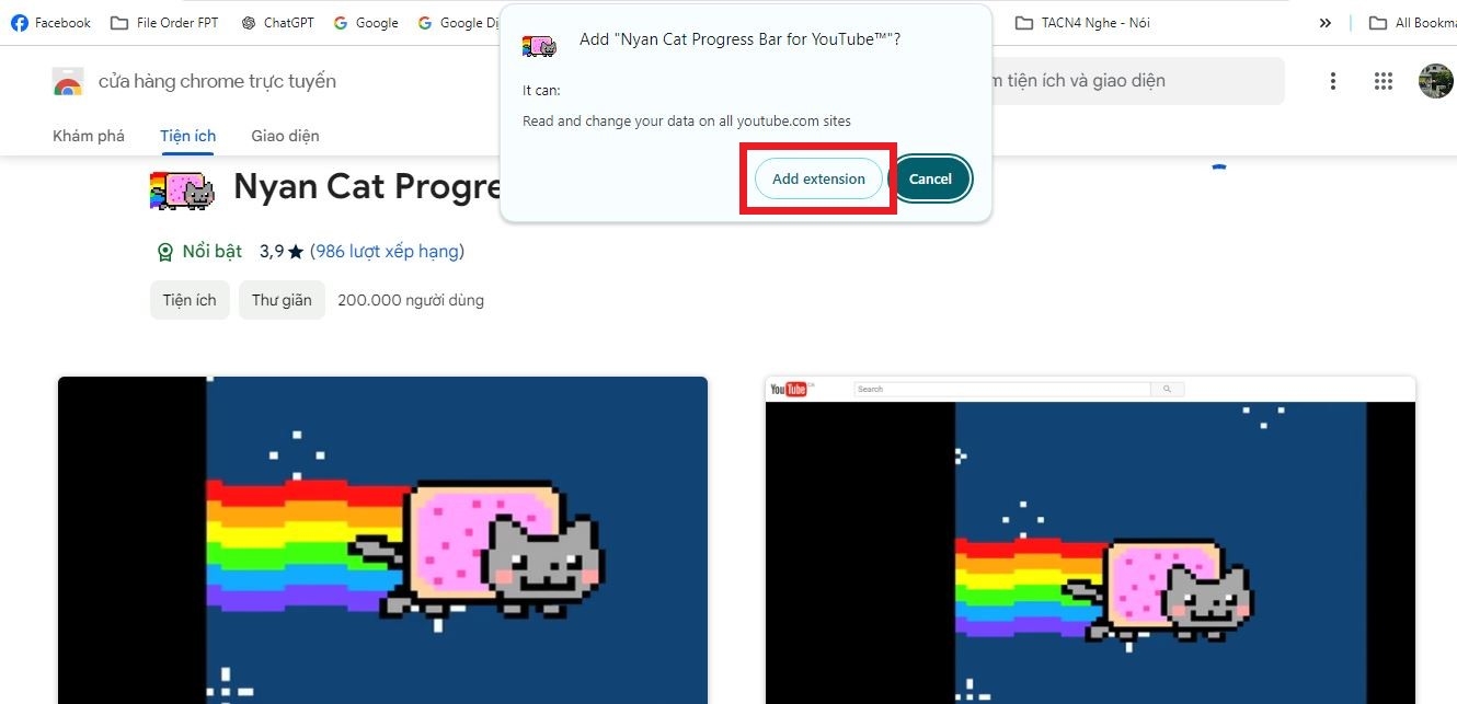 Cách đổi hiệu ứng mèo Nyan Cat cho thanh tiến trình YouTube